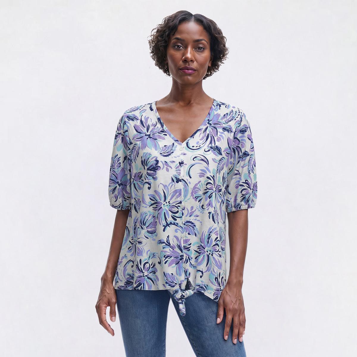 Click here for Womens Emily Daniels Elbow Sleeve Floral Tie Front... prices